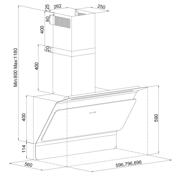 SILVERLINE 3445 SİYAH EXTENDED DUVAR TİPİ ANKASTRE DAVLUMBAZ